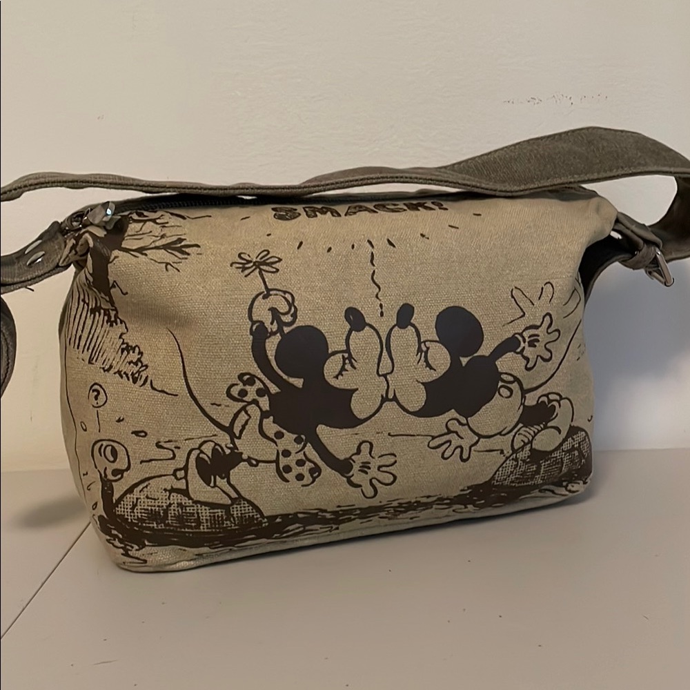 Mickey Minnie Mouse Smack Kiss Canvas Shoulder Bag Di… - Gem